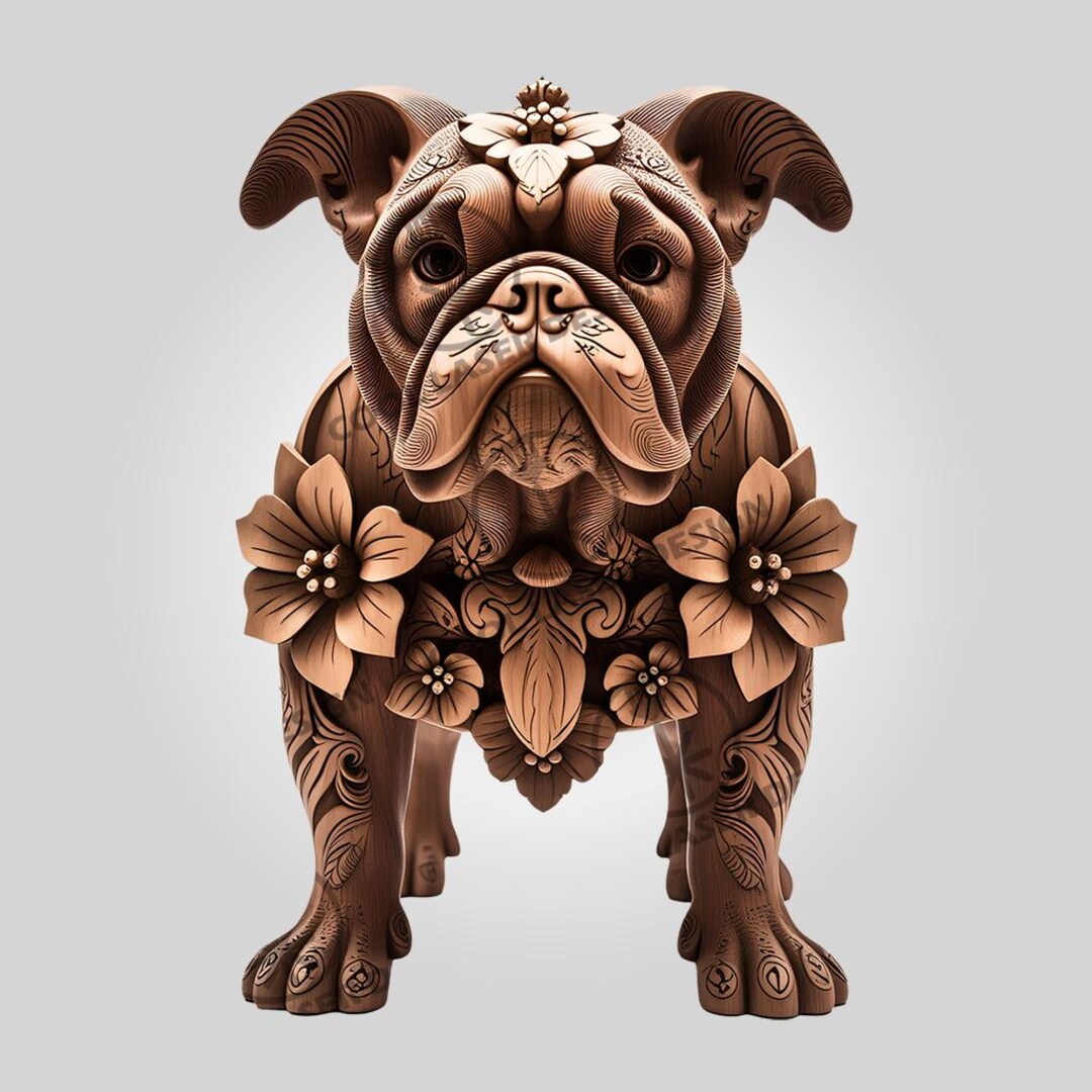 3D Illusion Bulldog Laser Engraving File, Floral Dog Art Template for ...