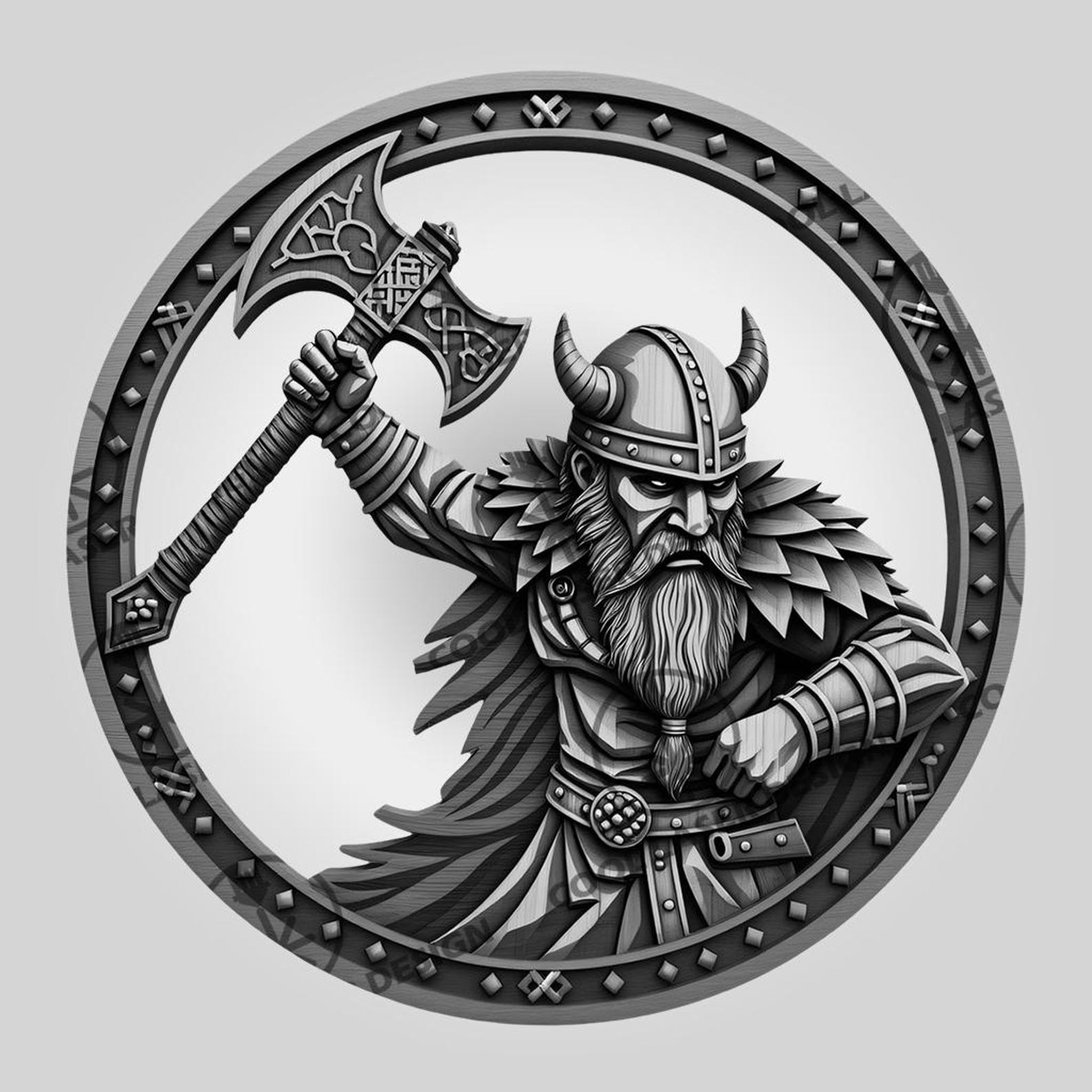 3D Illusion Viking Laser Engraving File, Norse Warrior Art Design for ...