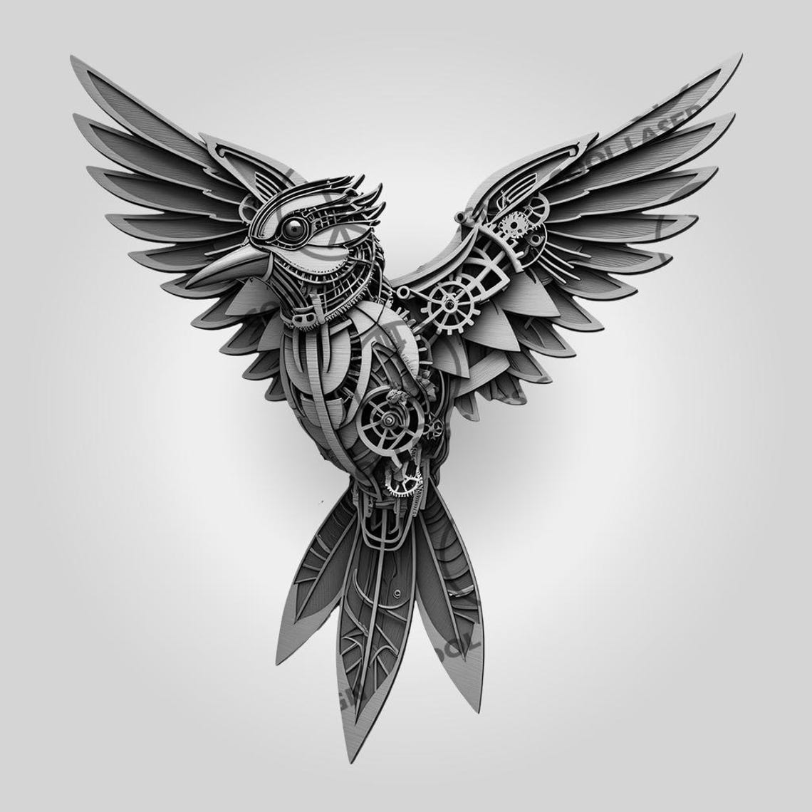 3D Illusion Laser File Steampunk Bird, Laser Engraving Design, Digital ...