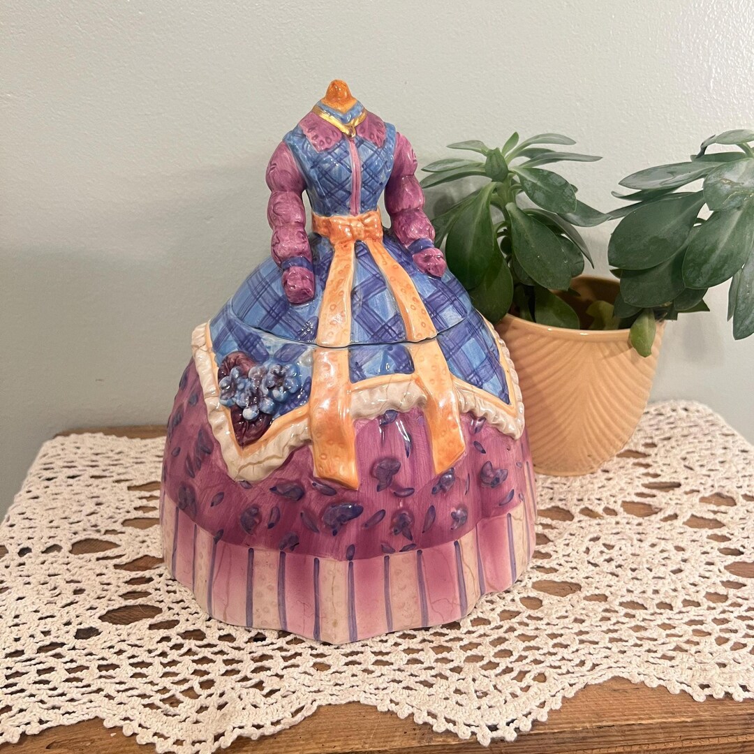 Vintage Victorian Dress Form Mannequin Cookie Jar Blue Purple Ceramic ...