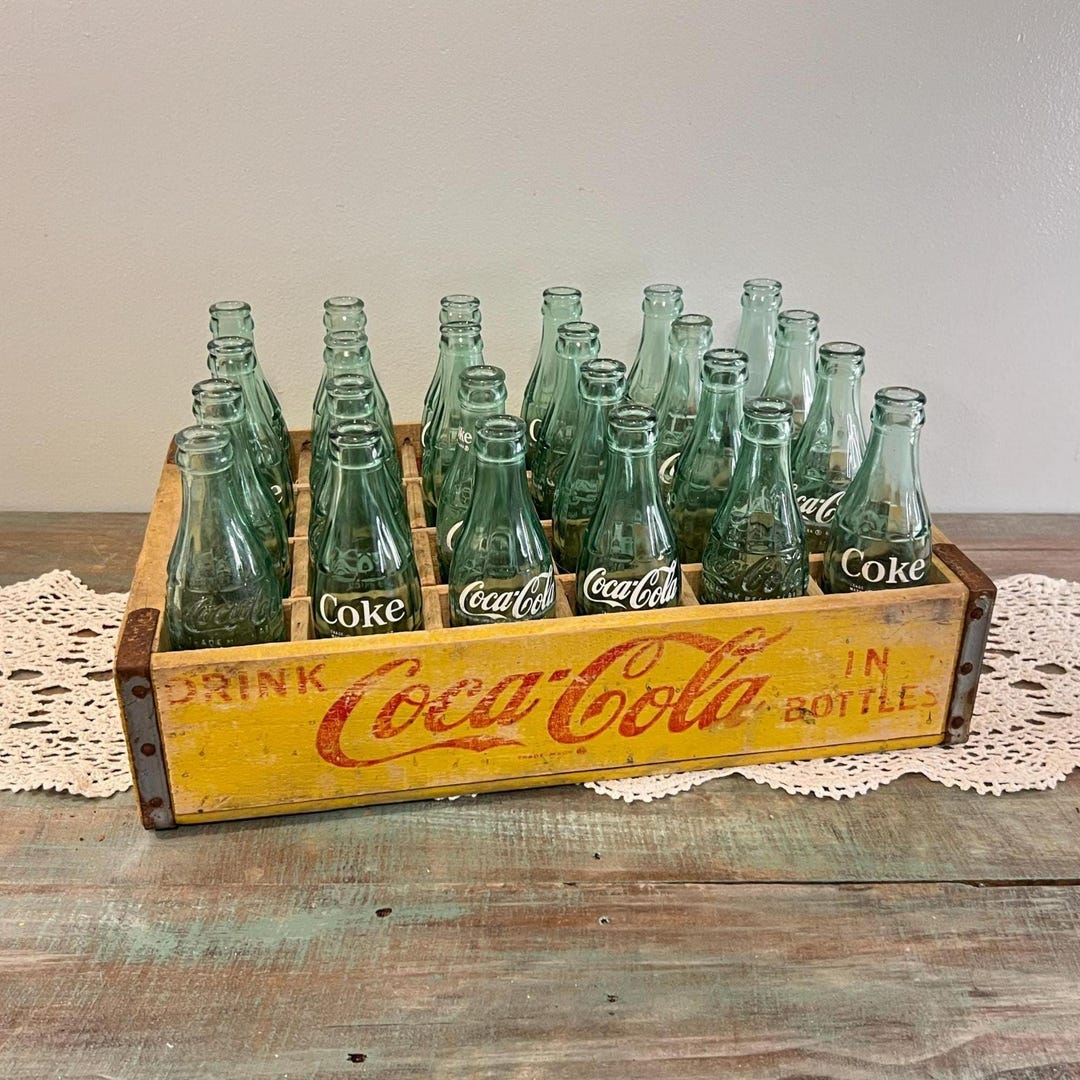 Vintage Coca-cola Bottles (set of 24) in Yellow Wood Box - Etsy
