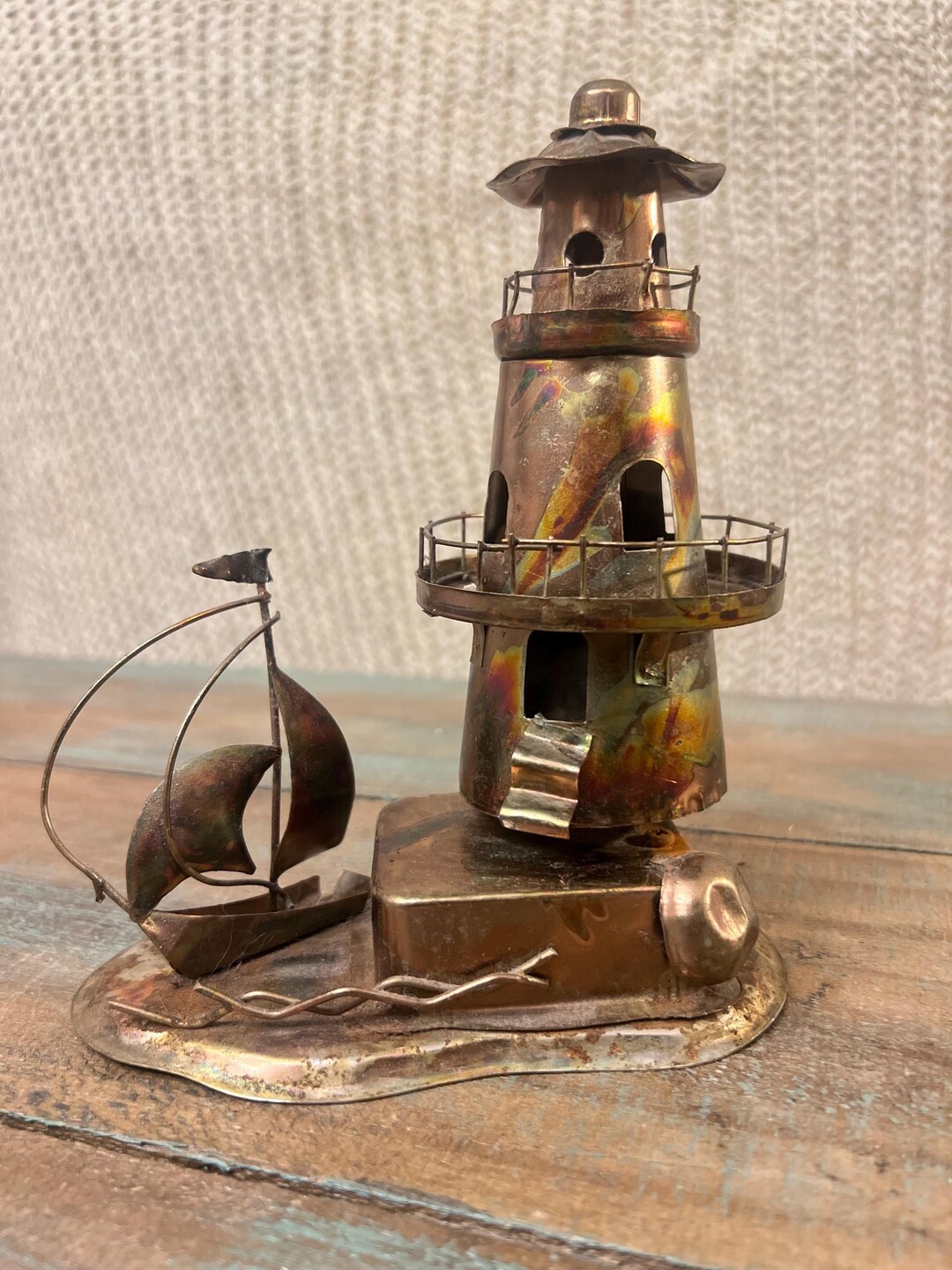 Vintage Berkeley Brass Musical Lighthouse & Sailboat Figurine Beyond ...
