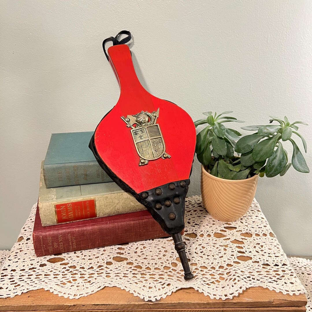 Antique Red Fire Bellow Wood & Leather Primitive Air Blowing Tool ...