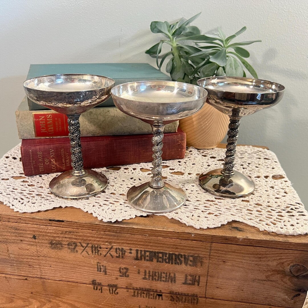 Vintage Silver Plated Goblets Decor Antique Lot of 3 Country Cottage ...