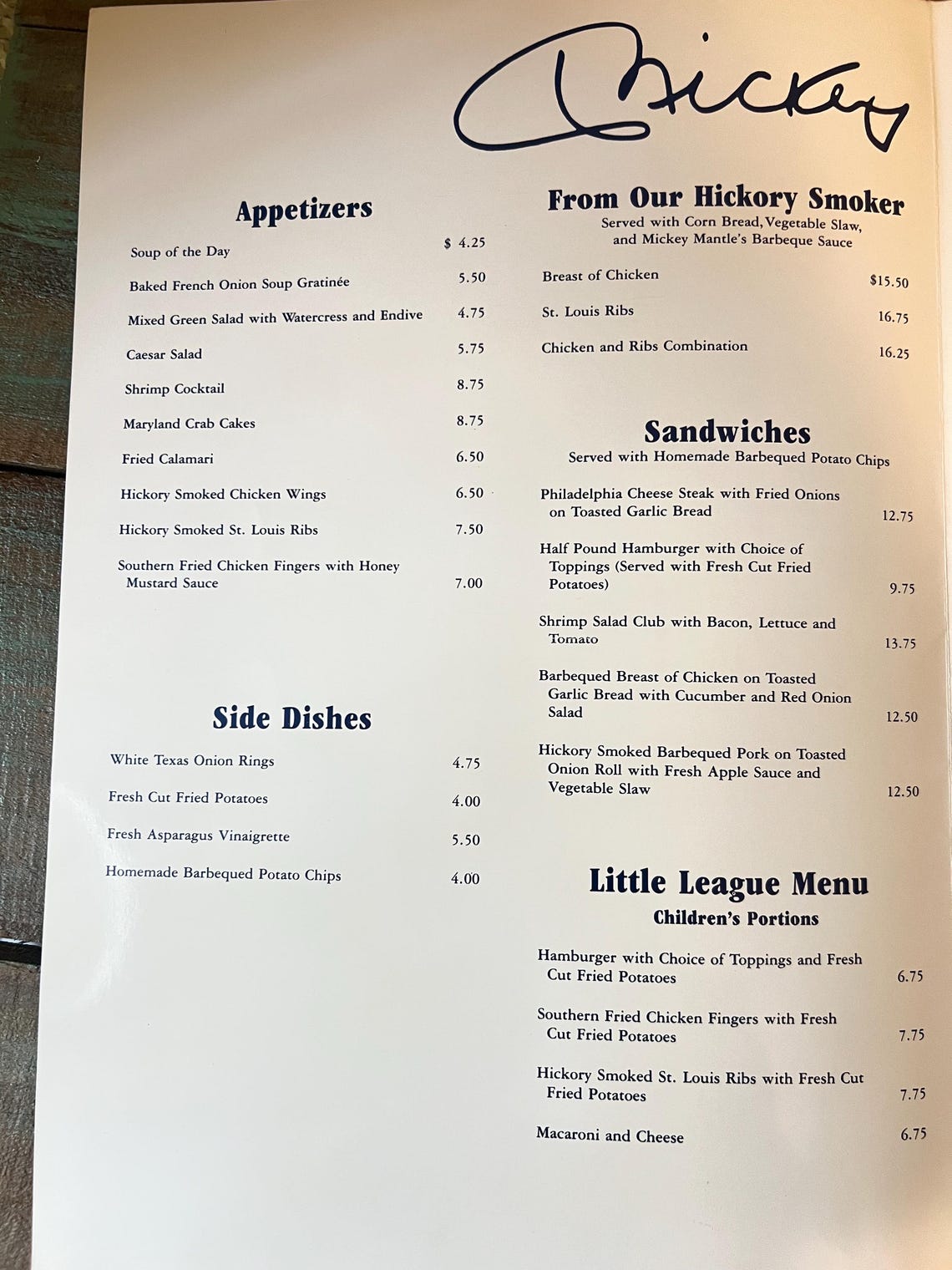Mickey Mantle Restaurant Menu Painting Image Photograph, Picture ...