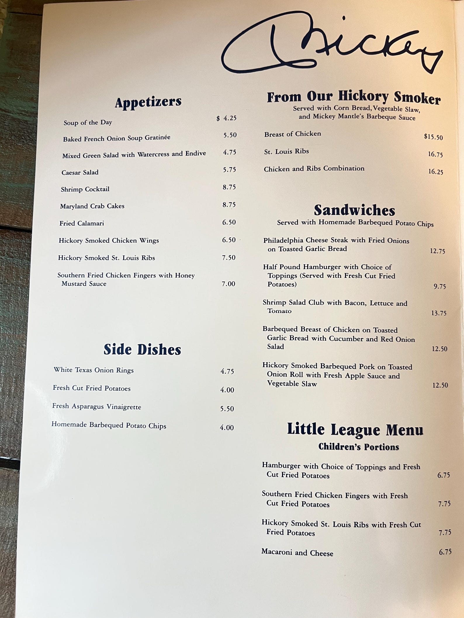 Mickey Mantle Restaurant Menu Painting Image Photograph, Picture ...