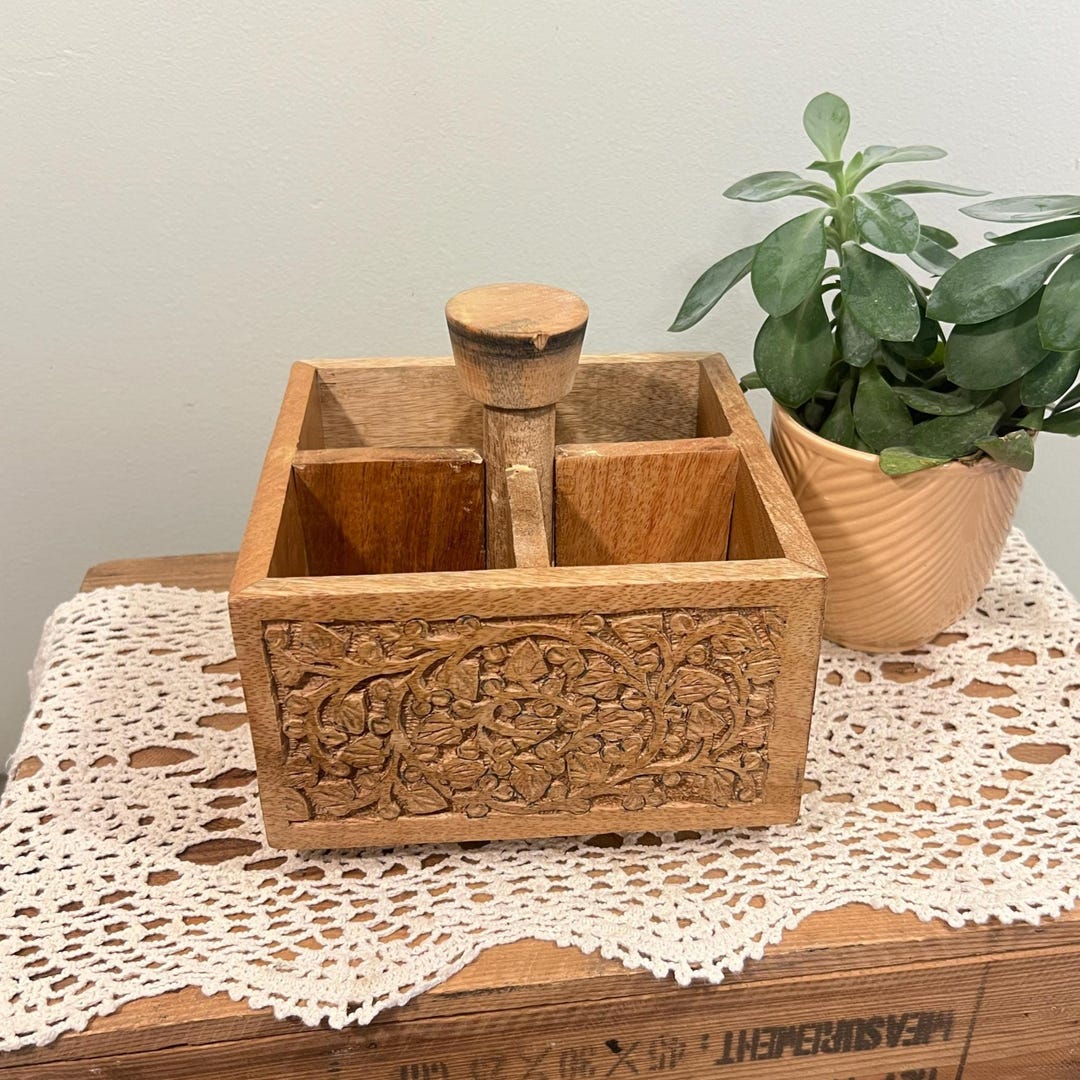 Centro de mesa Lazy Susan de madera tallada a mano vintage para ...