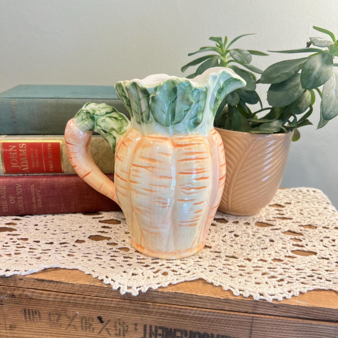 Vintage Carrot Ceramic Pitcher Country Farmhouse Cottage Kitchen Decor ...