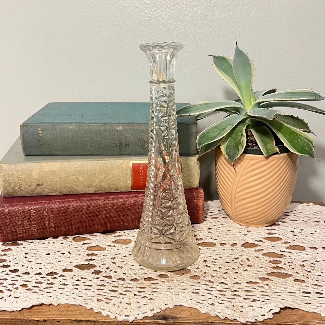 Vintage Clear Depression Glass Vase Gift Cottage Farmhouse Decor Flower ...