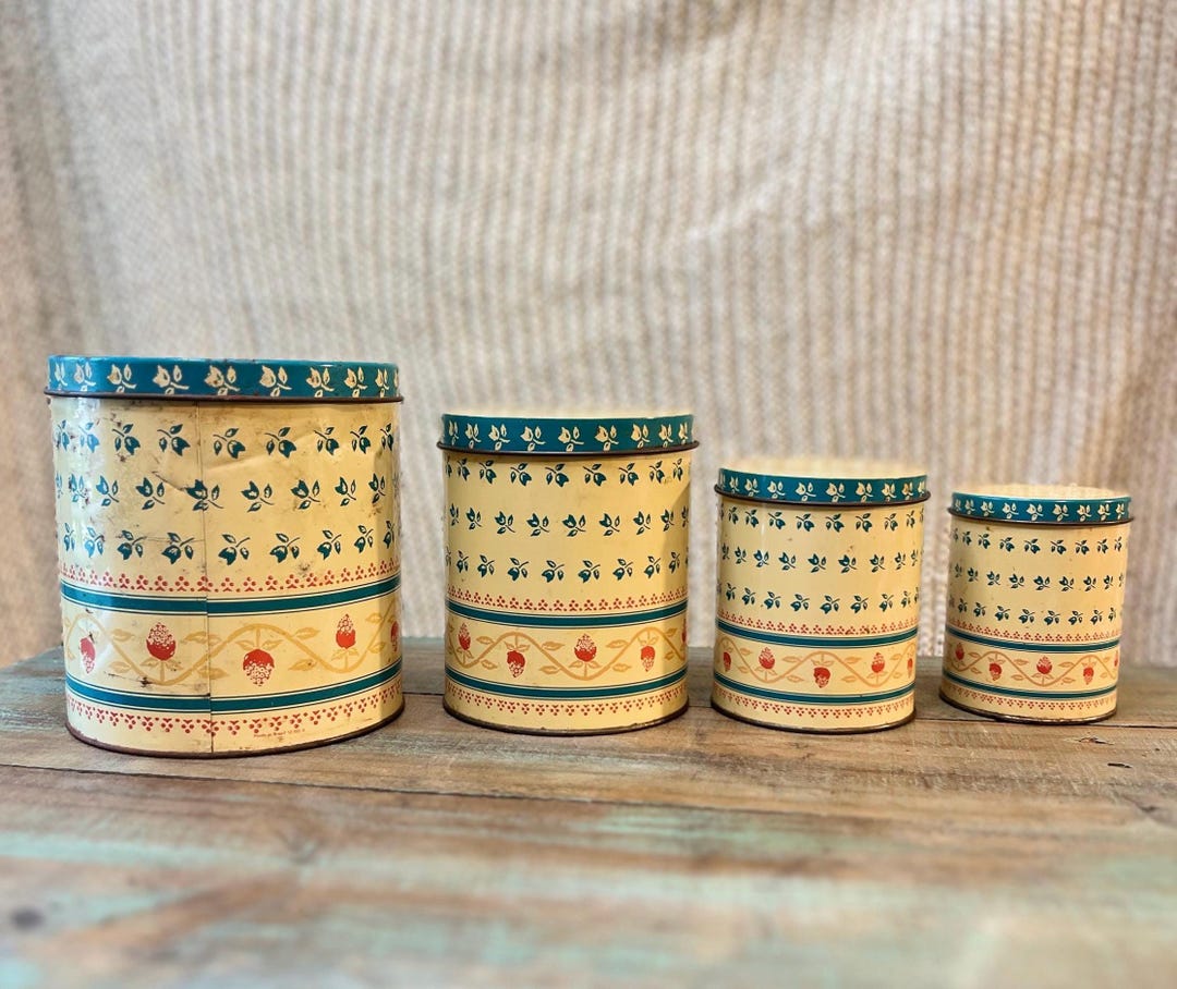 Vintage 1950's Decoware Metal Tin Canister Set of 4 Retro Nesting Cans ...