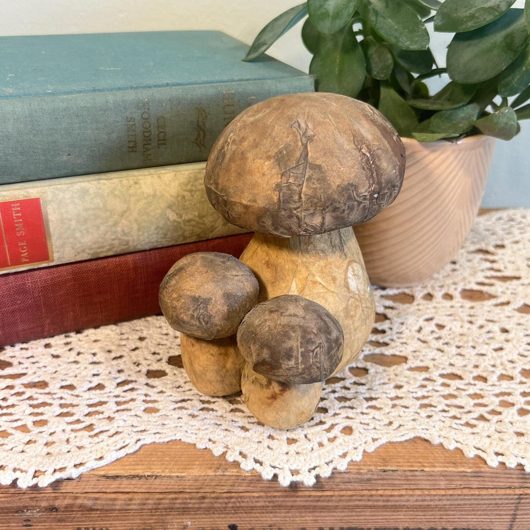 Vintage Paper Machete Mushroom Figurine - Etsy