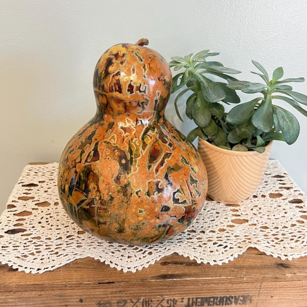 Hand Painted Gourd Art Artistic Farmhouse Cottage Decor Gift Country ...