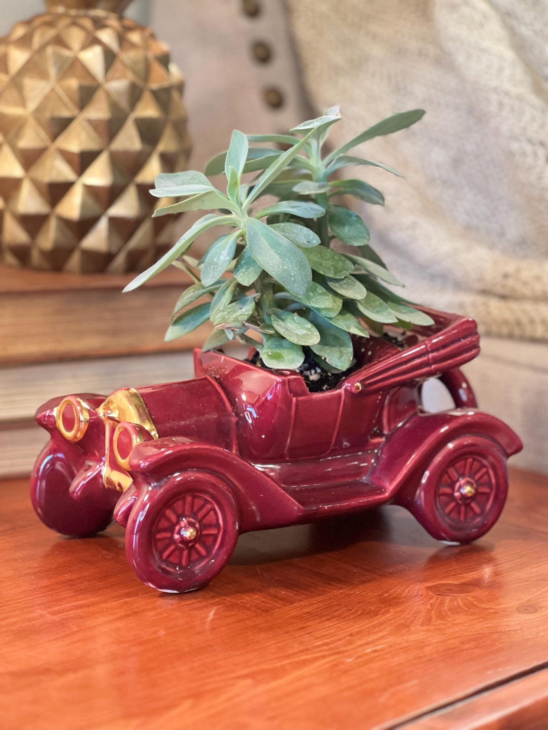 Mccoy Vintage Ceramic Car Planter Model T Red Maroon Burgundy 1960's ...