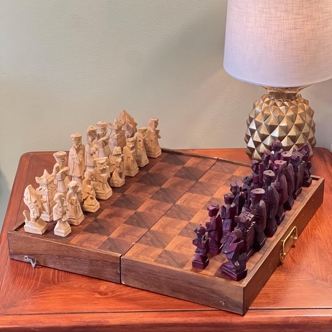 Vintage Wood Carved Chess Set, Country Farmhouse Decor - Etsy