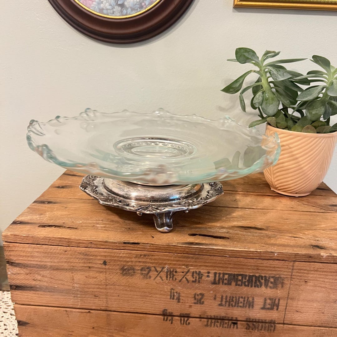 Vintage Lazy Susan Cake Plate 13" Crown Hallmark Silver Plated & Glass ...
