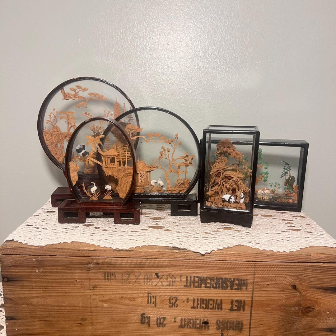 Vintage Framed Asian Cork Art, Grand Millennial Decor - Etsy