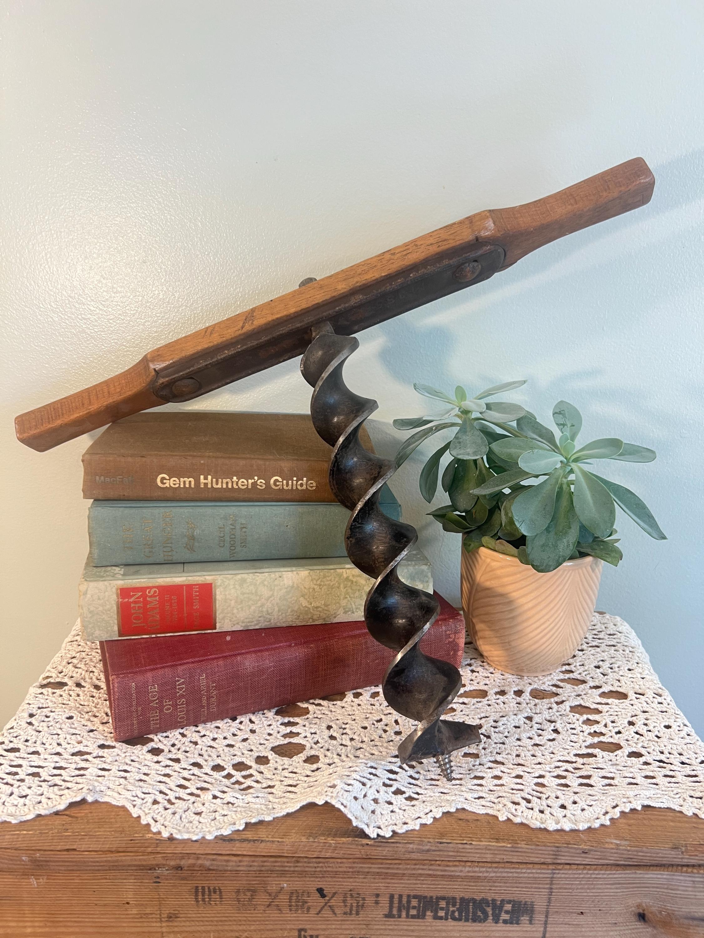 Vintage Barn Auger Drill Handheld Wood Cast Iron Tool Primitive ...