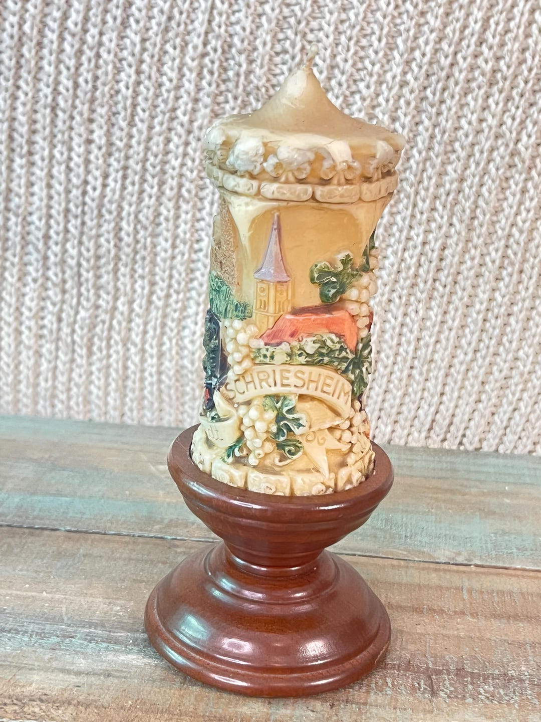 Vintage Antique German Carved Candle With Wood Holder - Etsy