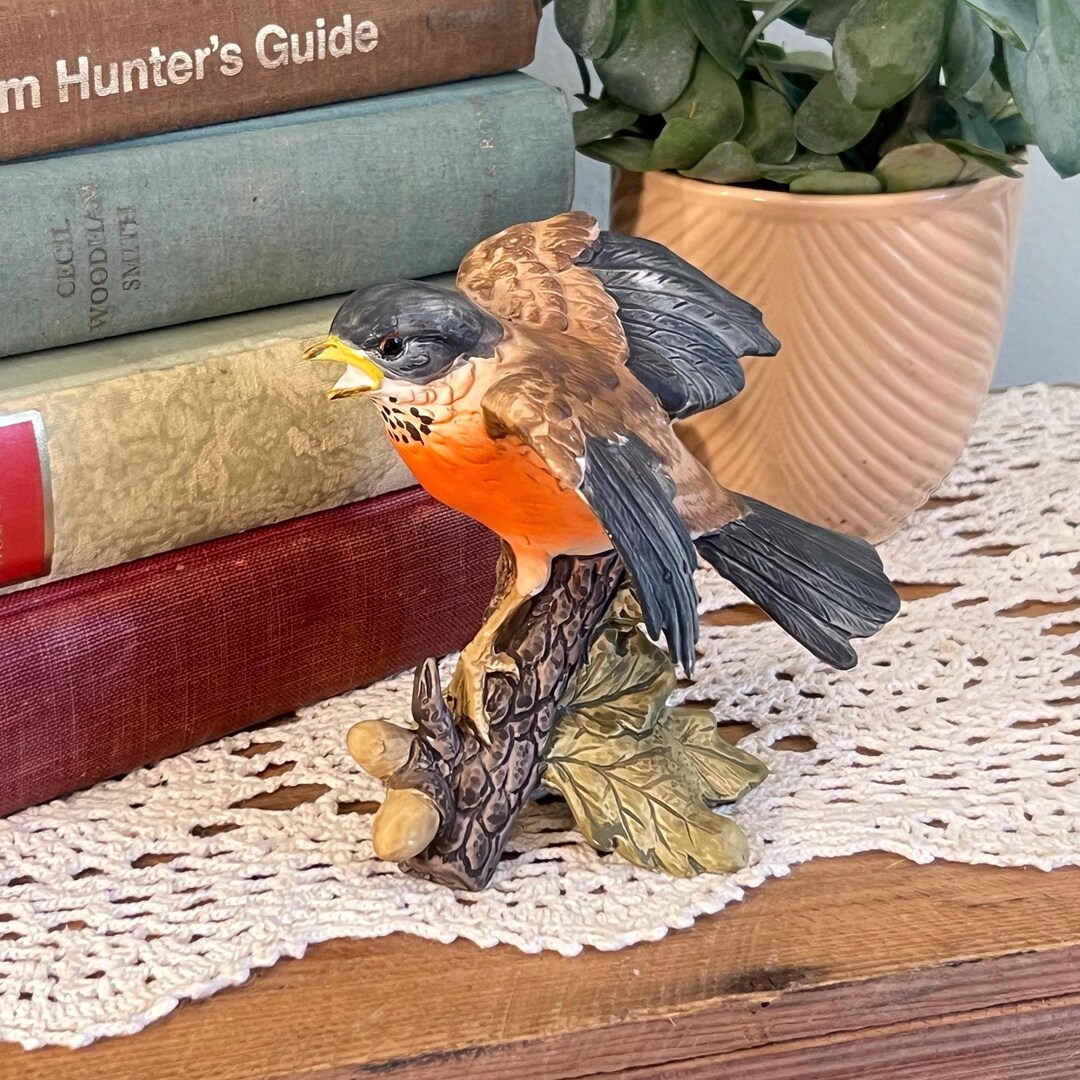 Vintage UCTCI Japan Bisque Ceramic Robin Bird Birds on a Branch ...