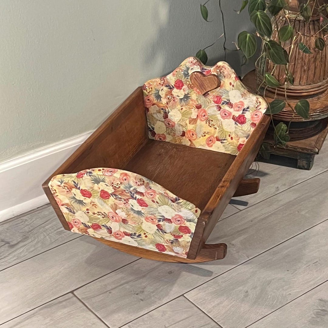 Vintage Wooden Rocking Doll Cradle Crib - Etsy