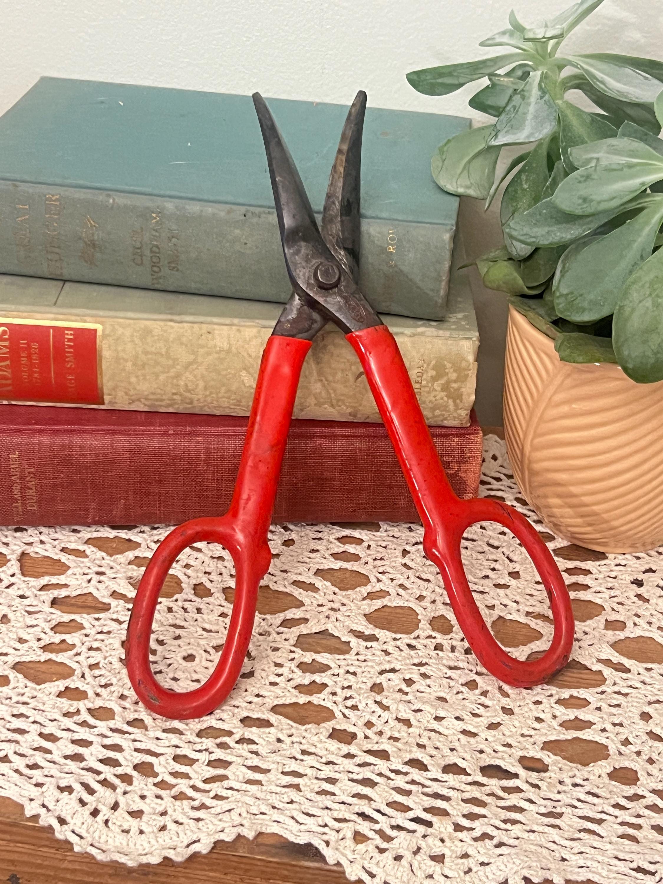 Vintage 10" Tin Snips Sheet Metal Tools Red Handle Tool Country Cottage ...