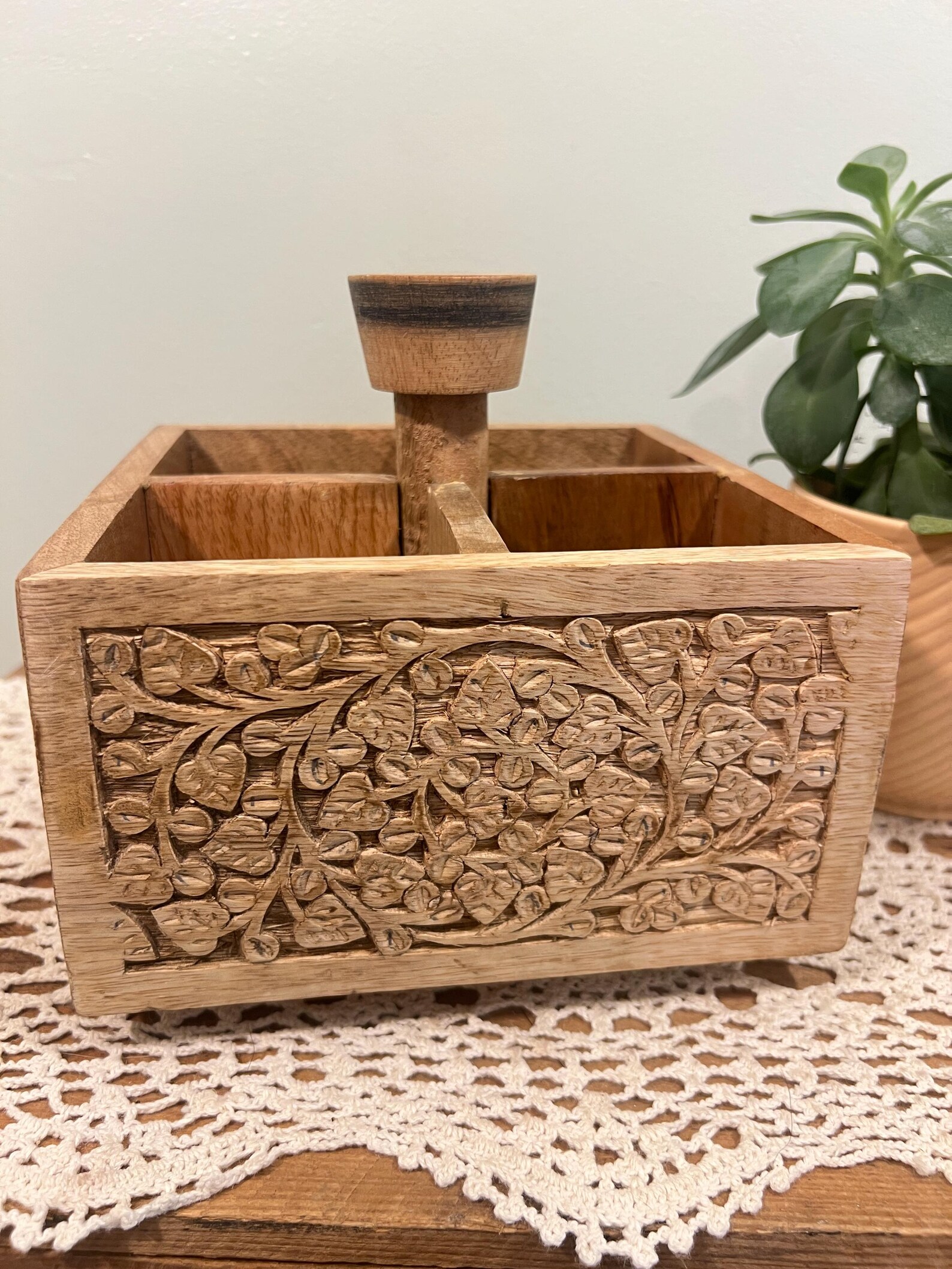 Centro de mesa Lazy Susan de madera tallada a mano vintage para ...