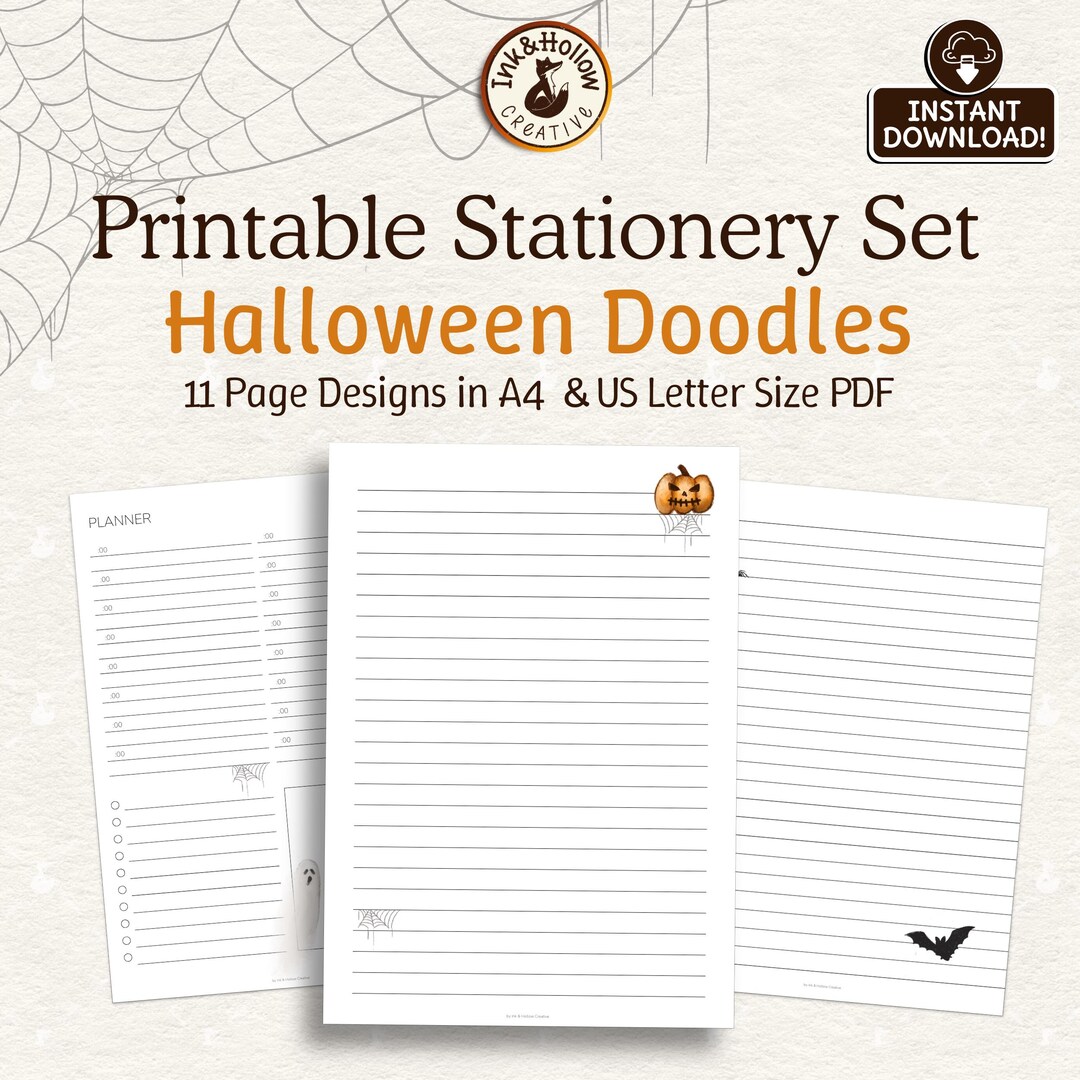 Spooky Halloween Doodles Printable Writing Paper. Hand Drawn Halloween ...