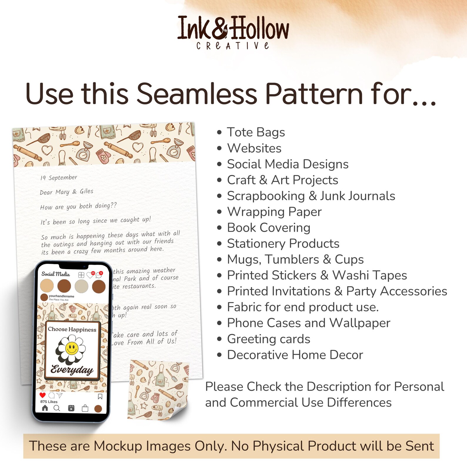 Vintage Baking Repeating Pattern, Watercolour Baking Clipart PNG ...