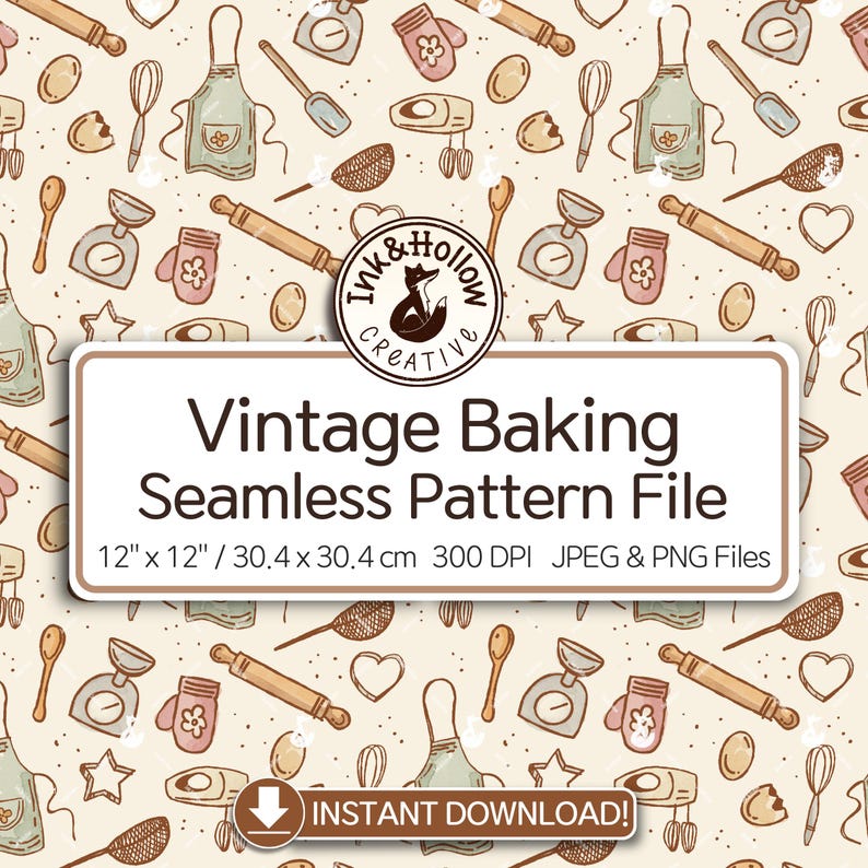 Vintage Baking Repeating Pattern, Watercolour Baking Clipart PNG ...