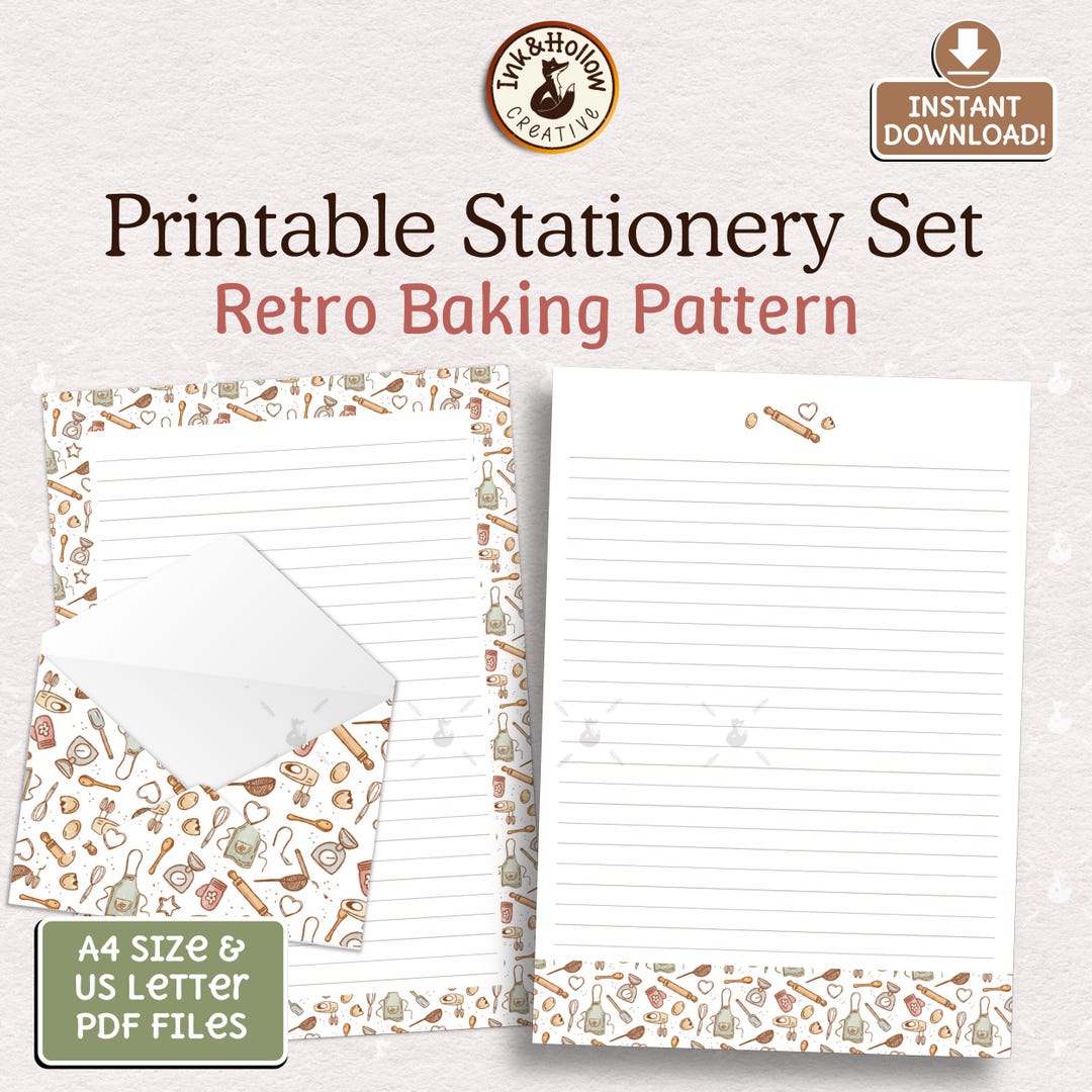 Retro Baking Printable Stationery Set. Handdrawn Vintage Baking Letter ...