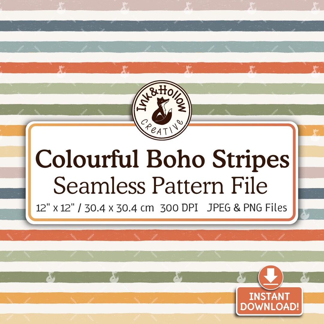 Colourful Boho Stripes Seamless Pattern PNG, Hand-drawn Vintage Colours ...