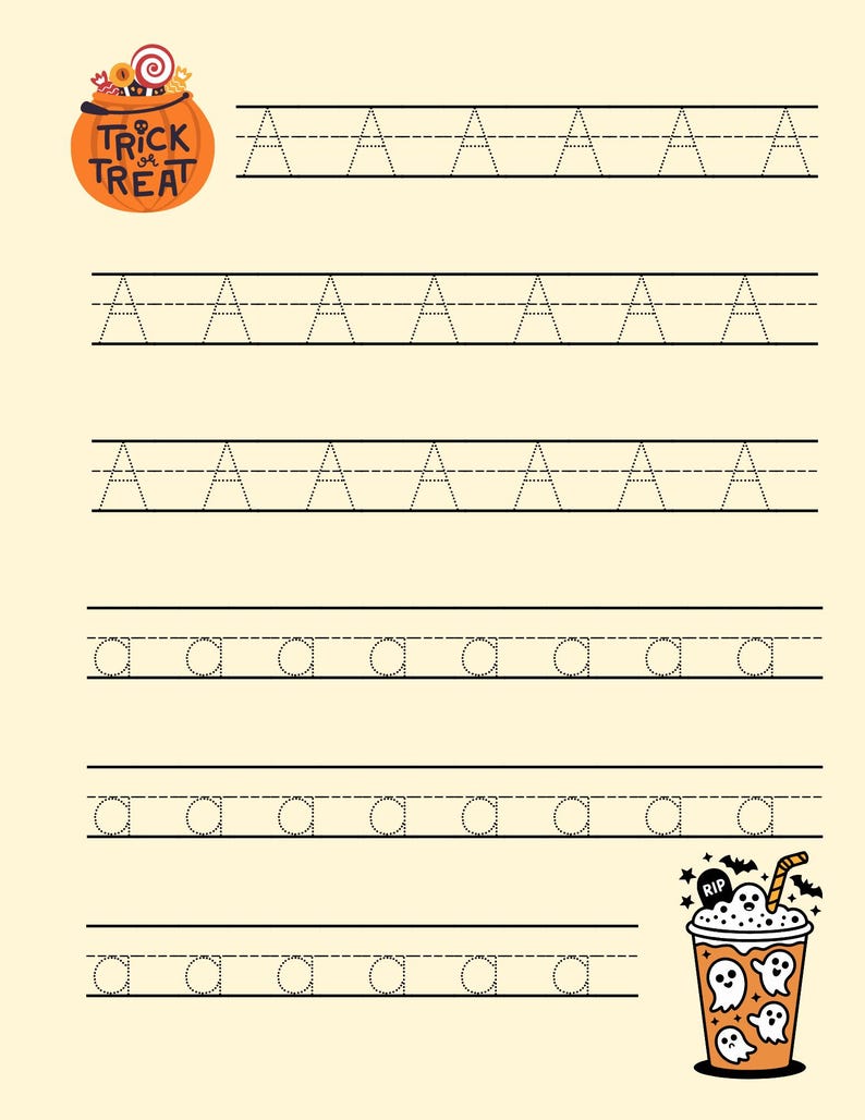Halloween Fall Alphabet Tracing Worksheets Printable A-Z Letters Kids ...