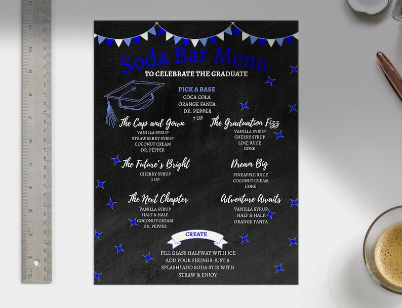 Create Your Own | Graduation Soda Bar Menu | Black Background | Digital ...