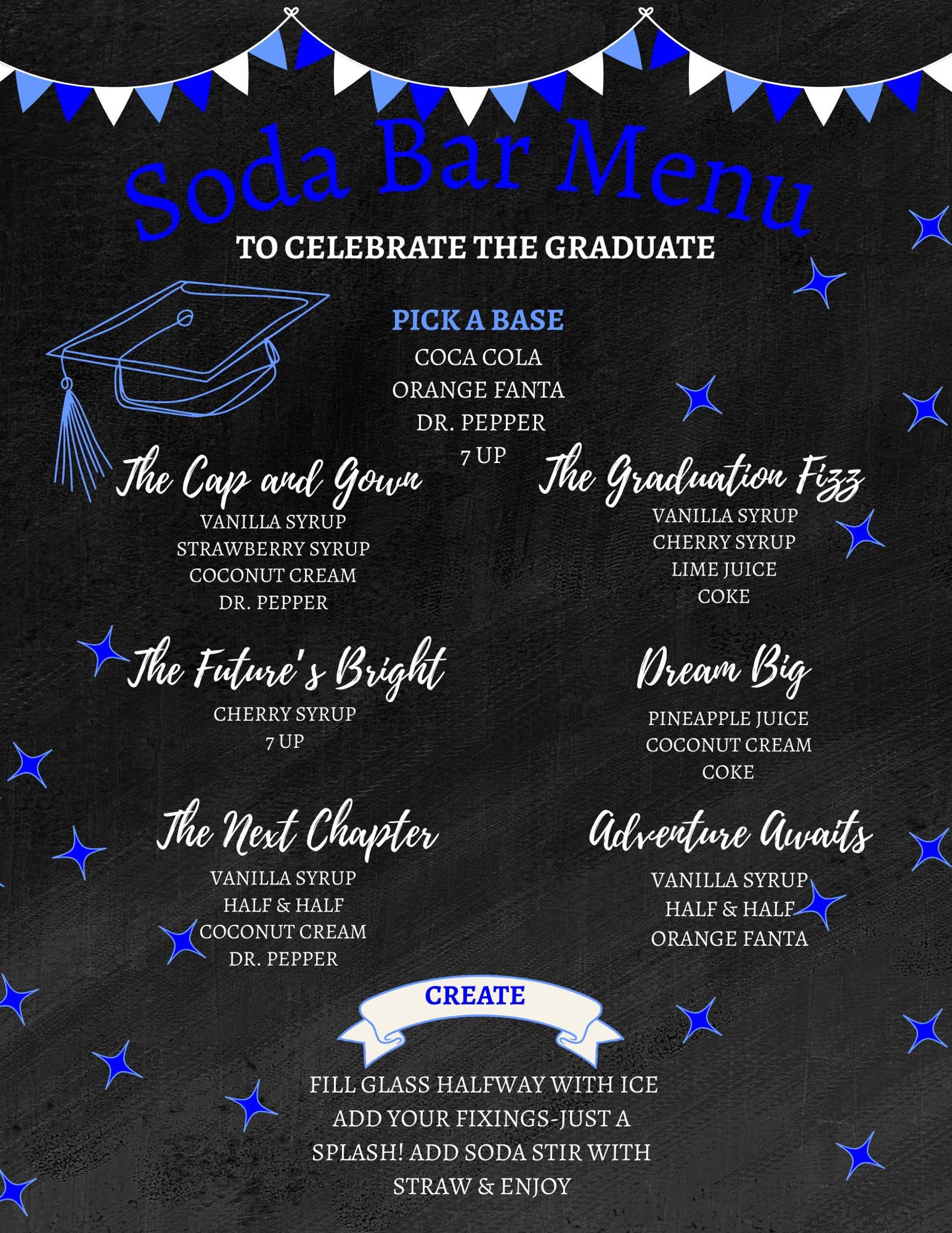 Create Your Own | Graduation Soda Bar Menu | Black Background | Digital ...
