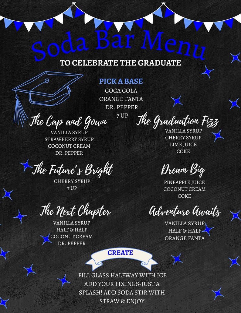 Create Your Own | Graduation Soda Bar Menu | Black Background | Digital ...