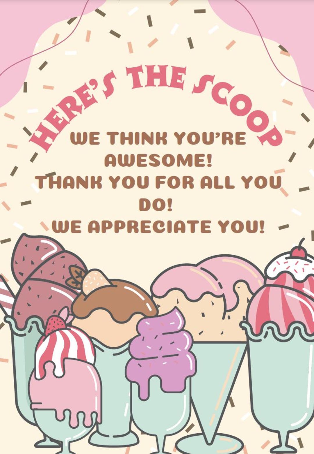 Thank You Note-ice Cream Theme - Etsy