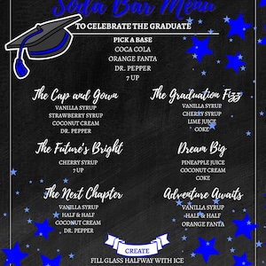 Graduation Soda Bar Menu | Black Background | 5 Color Options | Digital ...