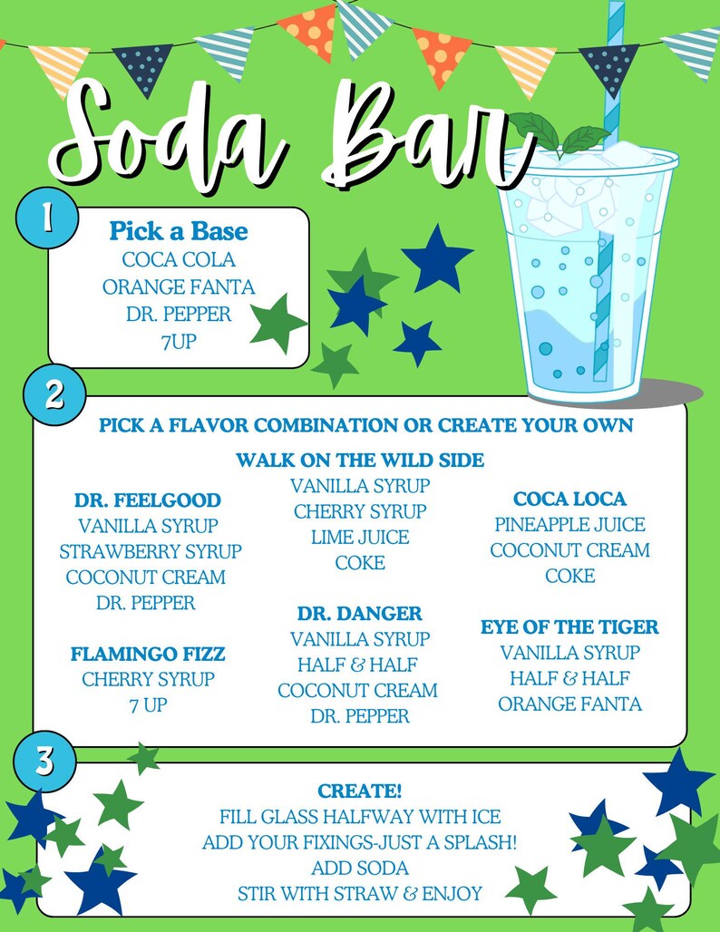 Soda Bar Menu | 3 Color Options | Party | Celebrate | Digital Printable ...