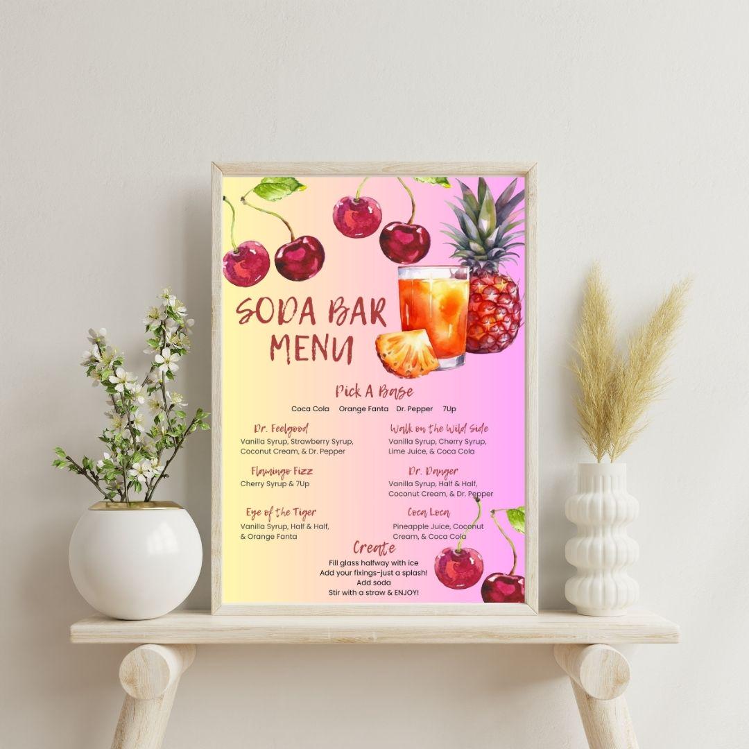 Tropical Soda Bar Menu | 4 Color Options | Beach Party Theme| Digital ...