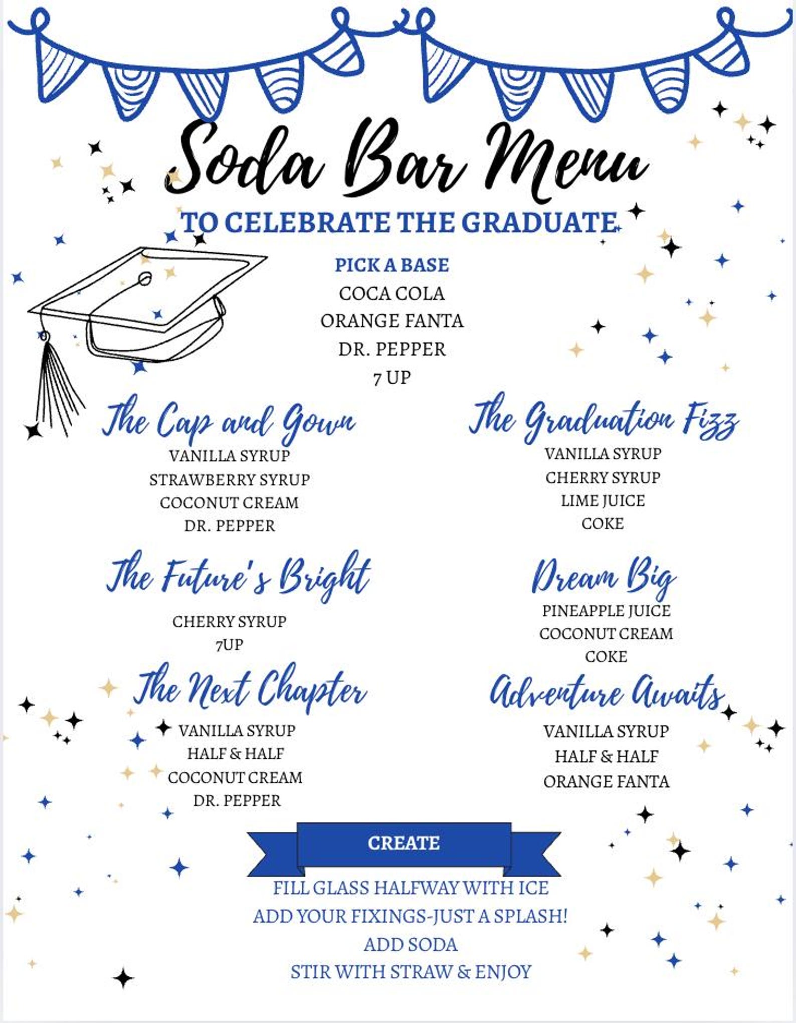 Create Your Own | Graduation Soda Bar Menu | White Background | Digital ...