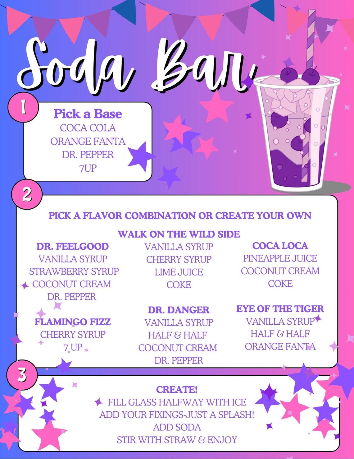 Soda Bar Menu | 3 Color Options | Party | Celebrate | Digital Printable ...