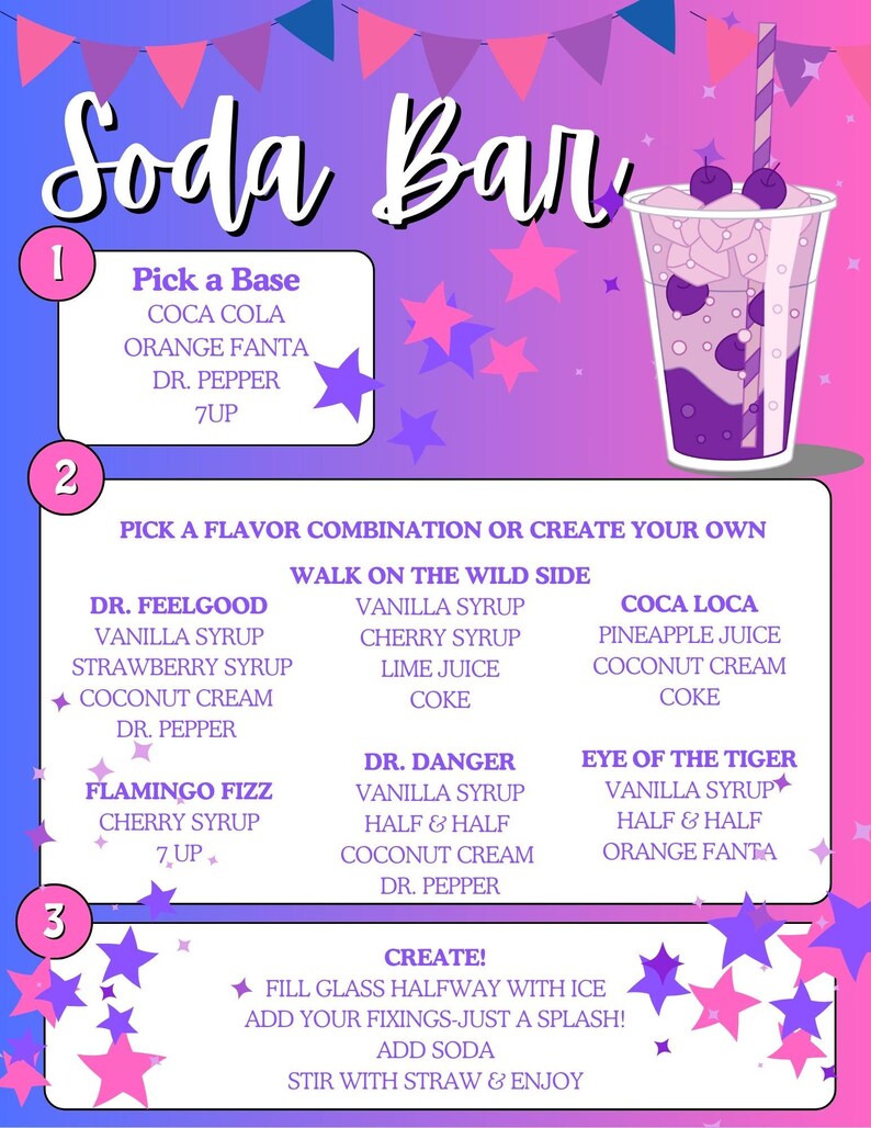 Soda Bar Menu | 3 Color Options | Party | Celebrate | Digital Printable ...