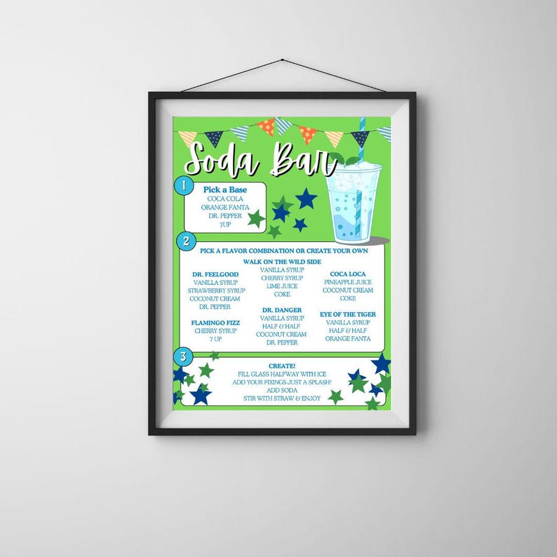 Soda Bar Menu | 3 Color Options | Party | Celebrate | Digital Printable ...