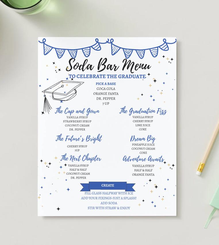 Create Your Own | Graduation Soda Bar Menu | White Background | Digital ...