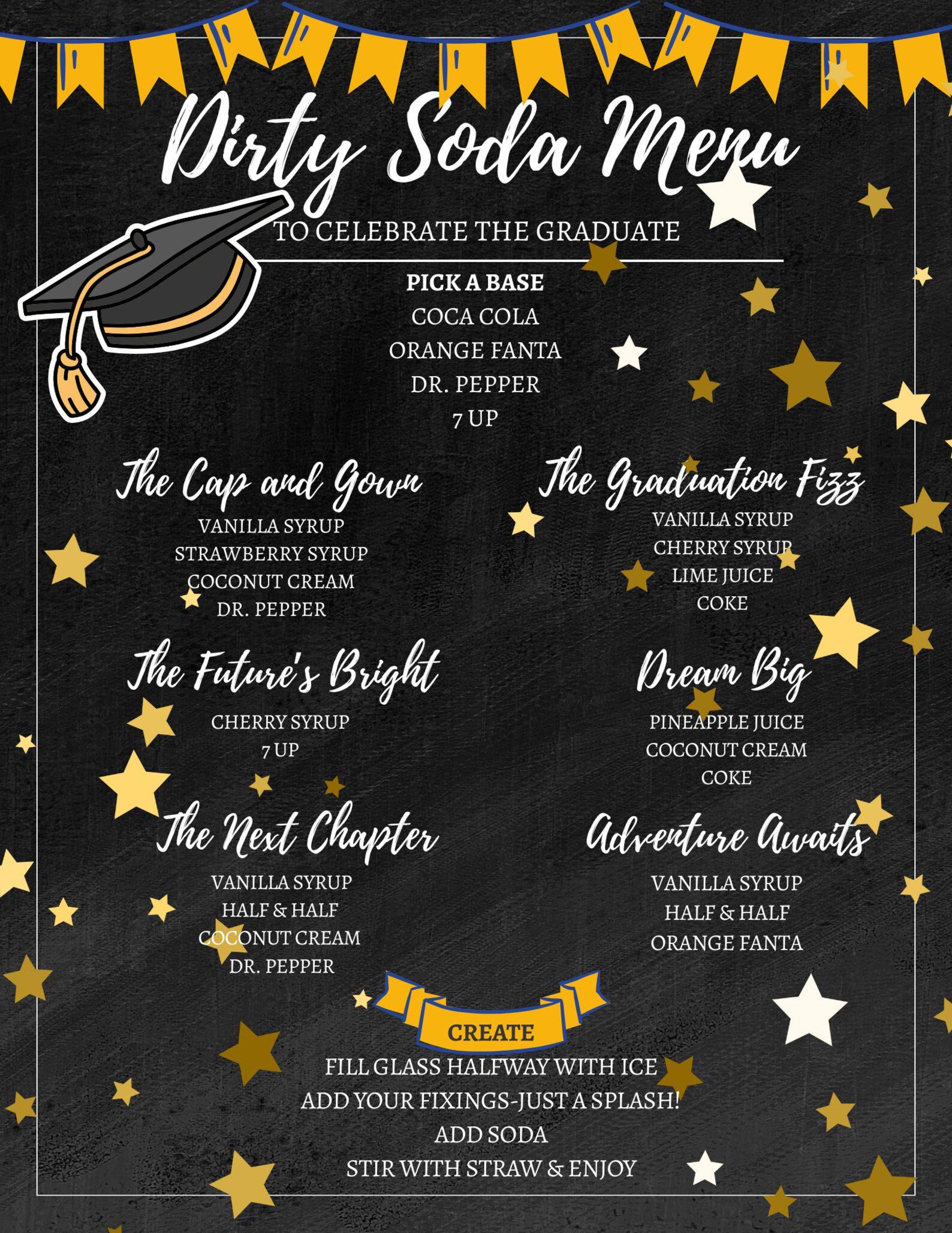 Graduation Soda Bar Menu | Black Background | 5 Color Options | Digital ...