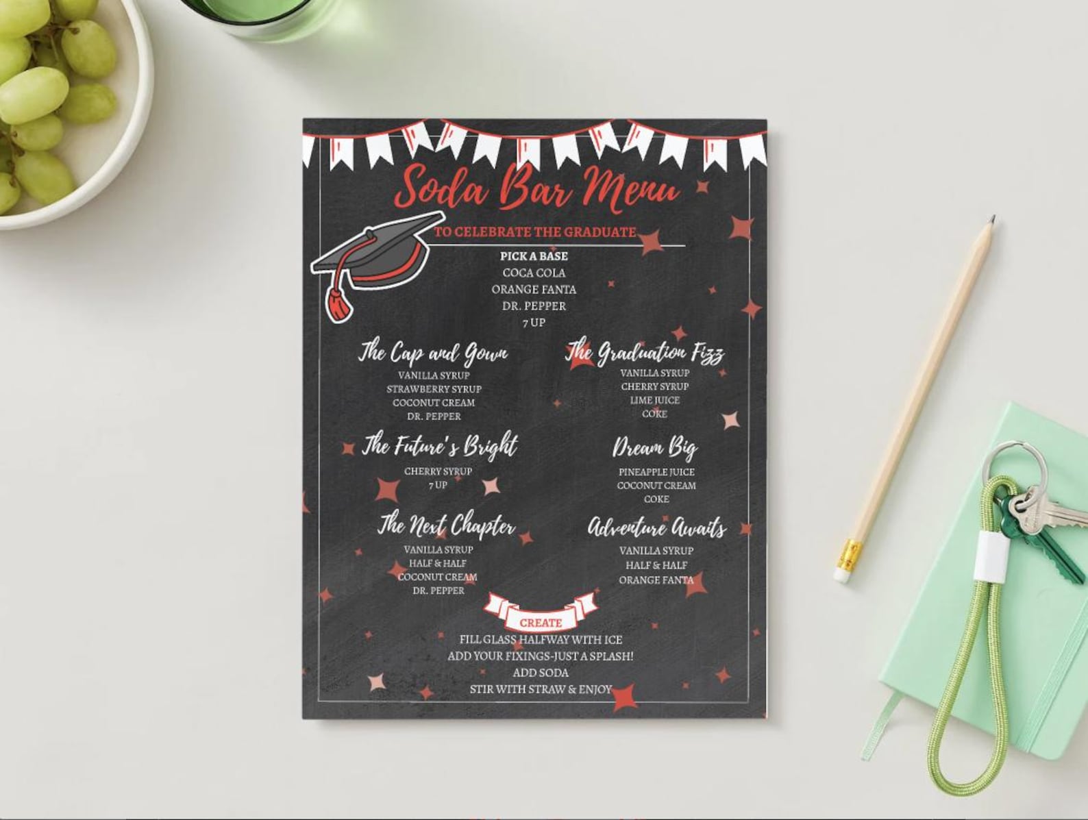 Graduation Soda Bar Menu | Black Background | 5 Color Options | Digital ...