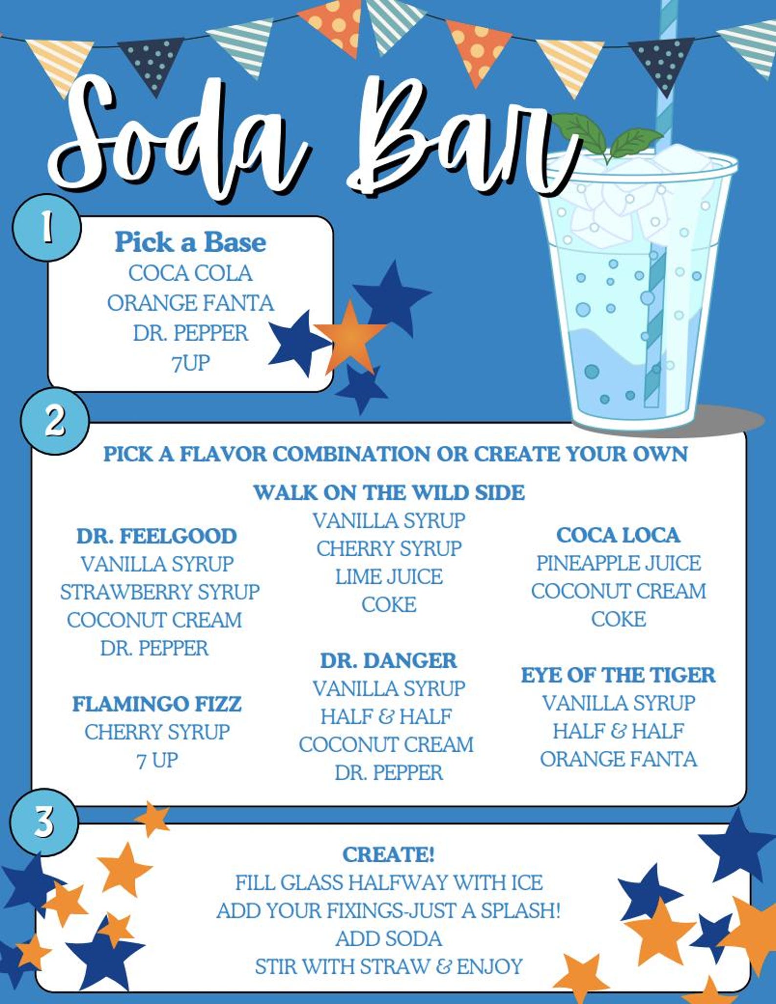 Soda Bar Menu | 3 Color Options | Party | Celebrate | Digital Printable ...