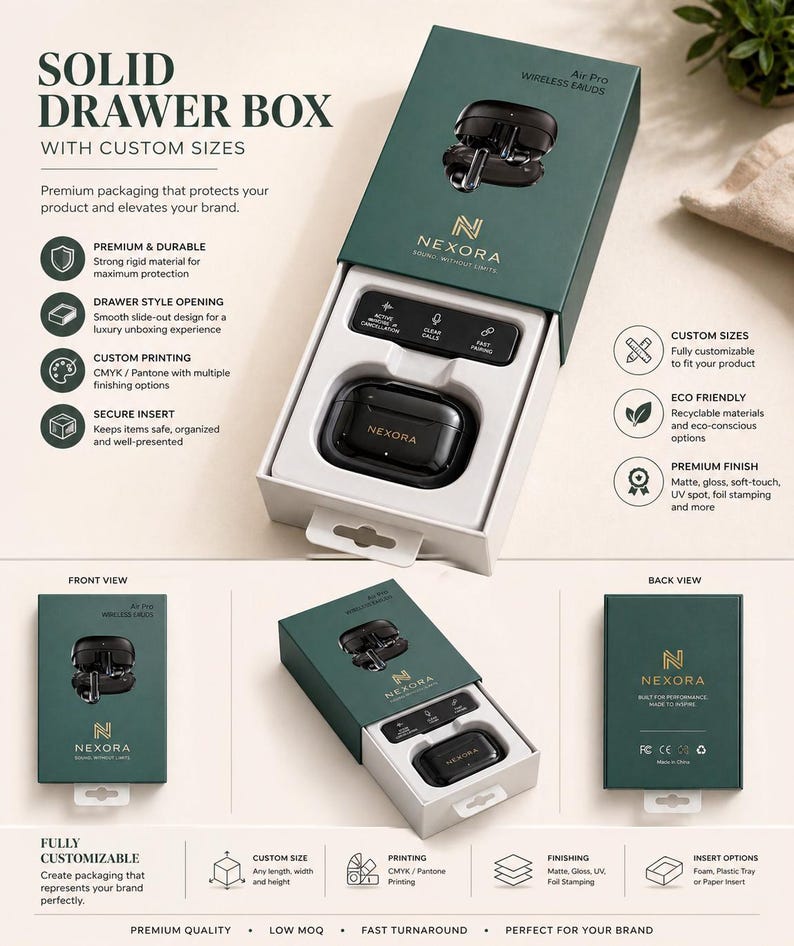 Drawer Style Rigid Box With Custom Logo Printing Packaging for Luxury ...
