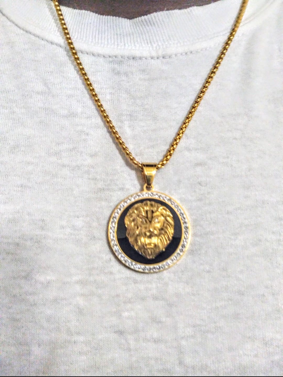 Stainless Steel Lion Diamond Chain Face Men Lion Necklace Gold - Etsy