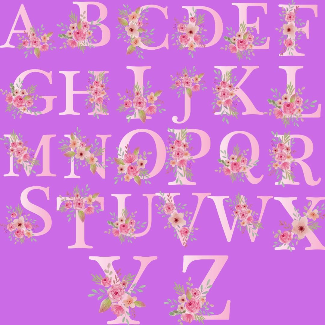 Watercolor Floral Alphabet Clipart, Pink Flower Letters (digital ...